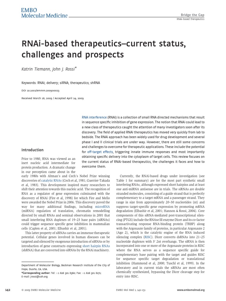 Rnai-Based Therapeutics-Current Status, Challenges and Prospects | PDF ...