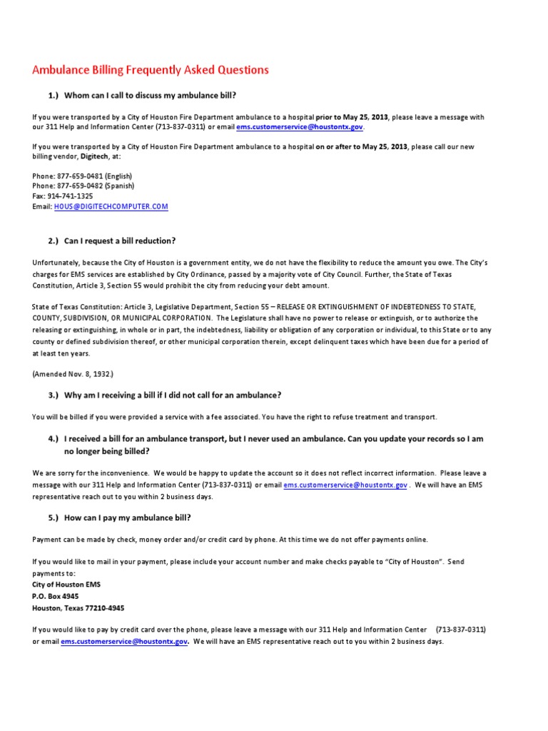 Ambulance Billing Frequently Asked Questions: Ems - Customerservice ...