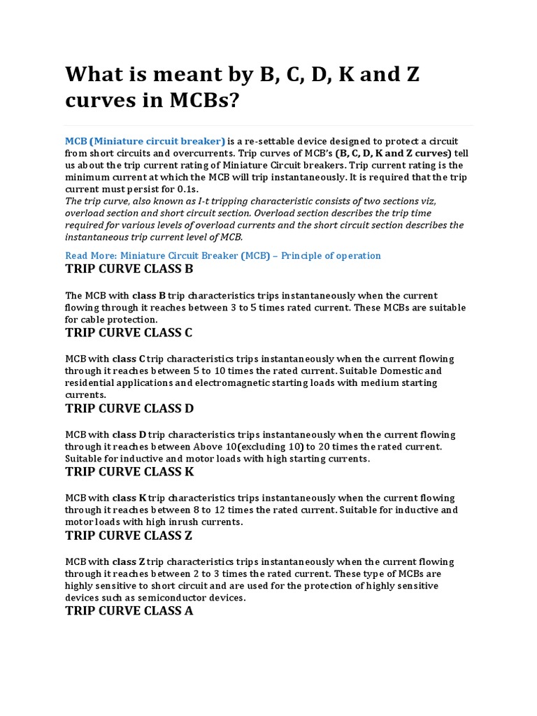 MCB Rating Classes | PDF | Electrical Engineering | Components