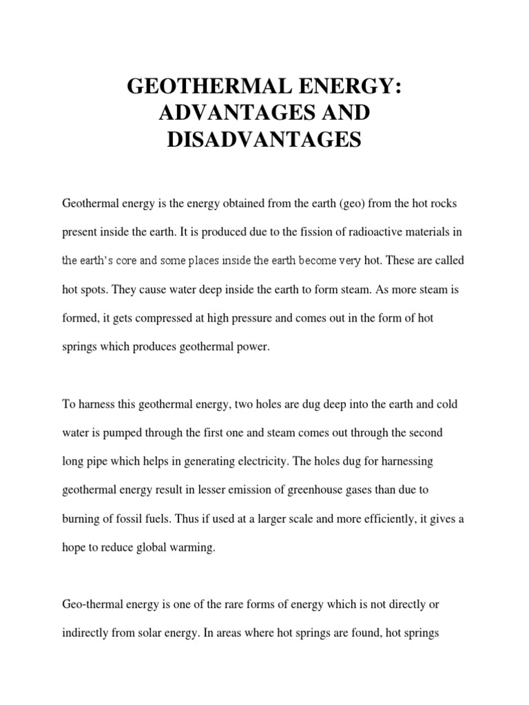Geothermal Energy: Advantages and Disadvantages | PDF | Geothermal ...