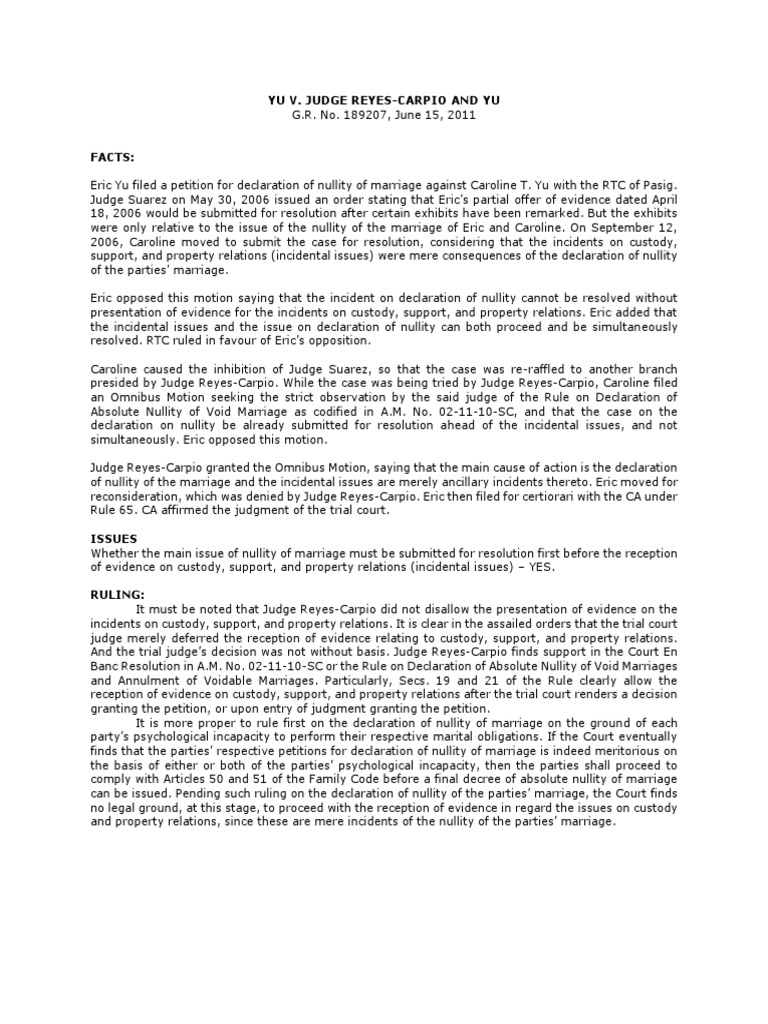 Yu V. Judge Reyes-Carpio and Yu | PDF | Annulment | Judgment (Law)