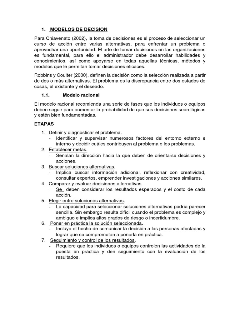 Modelos de decisión: racional, racionalidad limitada, político ...