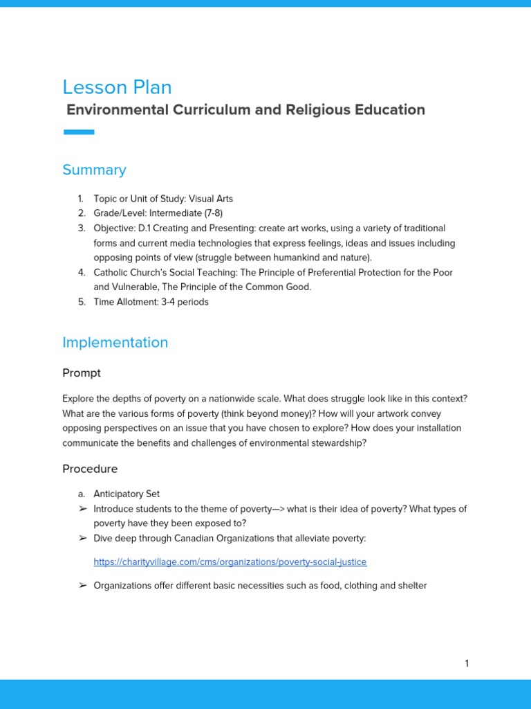 Environment and Religion Lesson Plan | Download Free PDF | Catholic ...