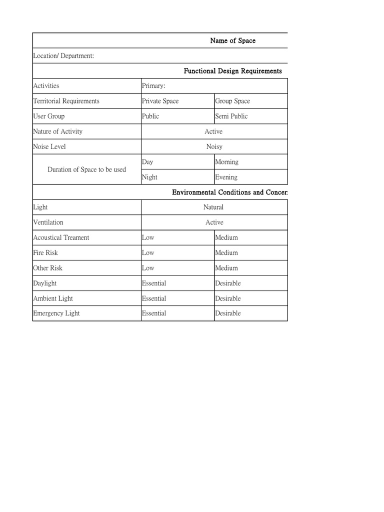 Chapter 7 Room Data Sheet Template | Download Free PDF | Nature
