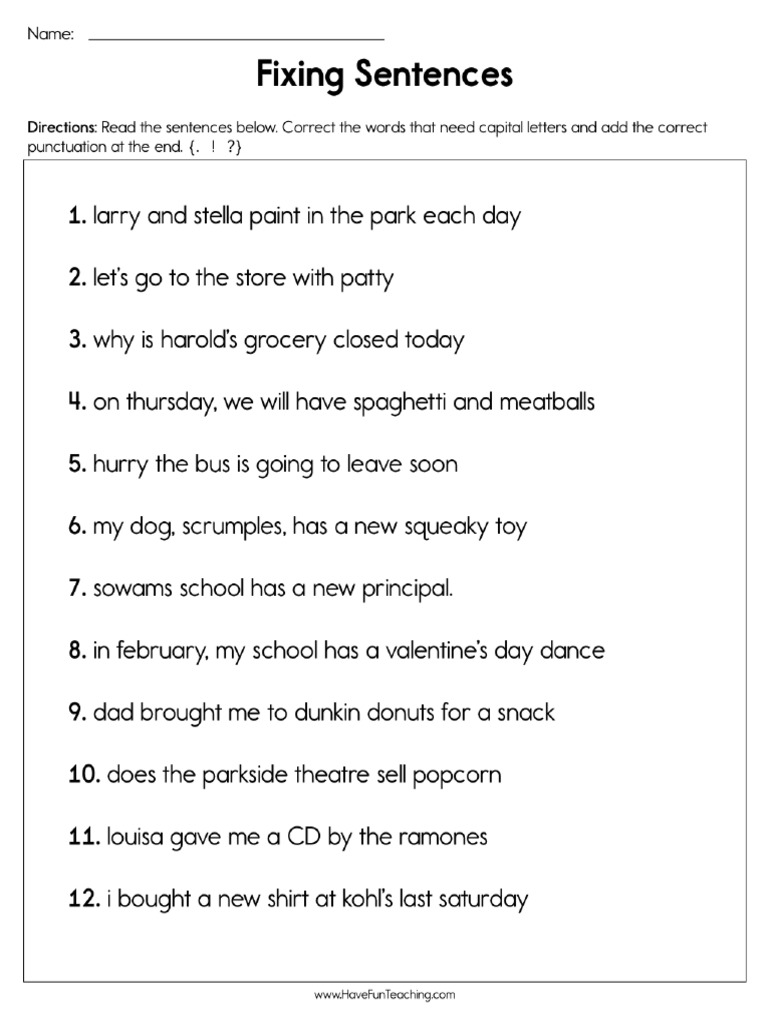 Editing Sentences Worksheet | PDF