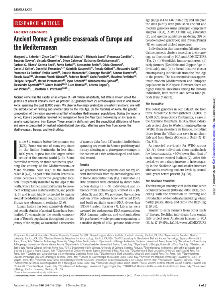 Ancient Rome: A Genetic Crossroads of Europe and The Mediterranean ...