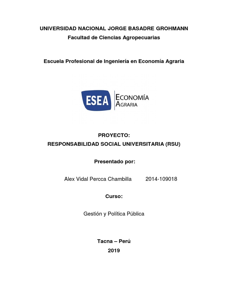 Proyecto Rsu (Responsabilidad Social Universitaria) | PDF | Universidad | Sociedad