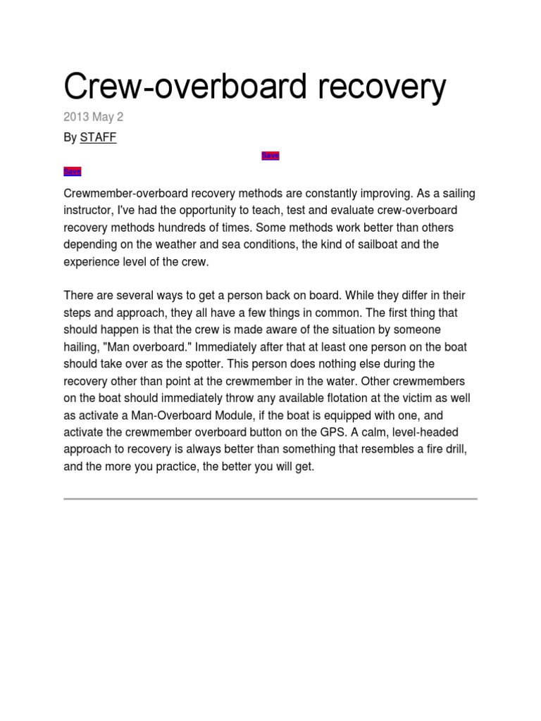 Crew-Overboard Recovery: Save Save | PDF | Water Transport | Water Sports