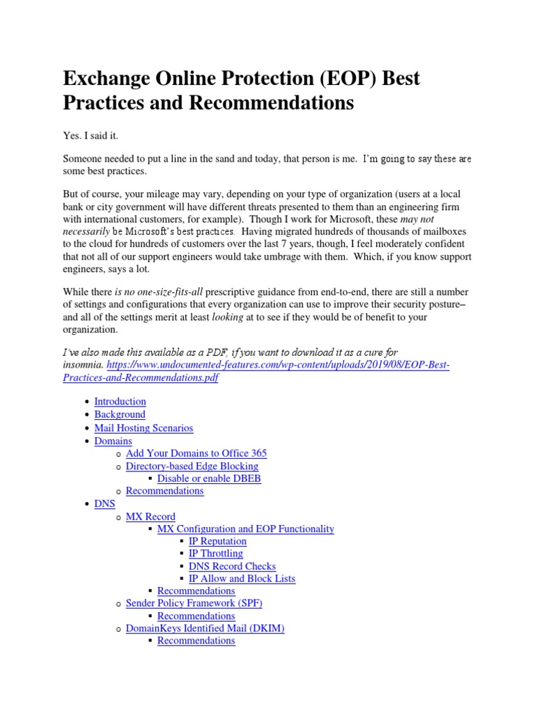 EOP Best Practices and Recommendations | PDF | Email Spam | Domain Name ...