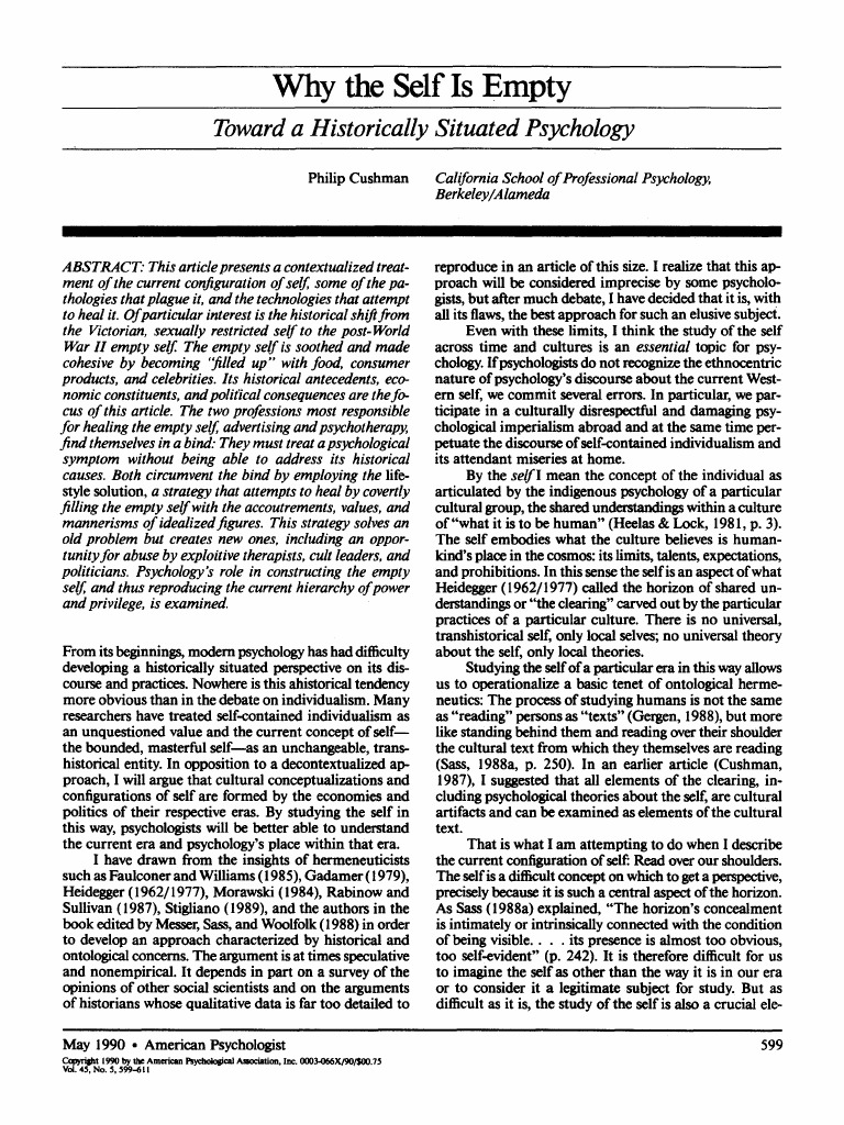 EmptySelf - Cushmans | PDF | Object Relations Theory | Psychotherapy