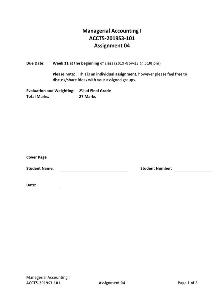 SLC ACCT5 2019S3 101 Assignment04 | PDF | Management Accounting ...