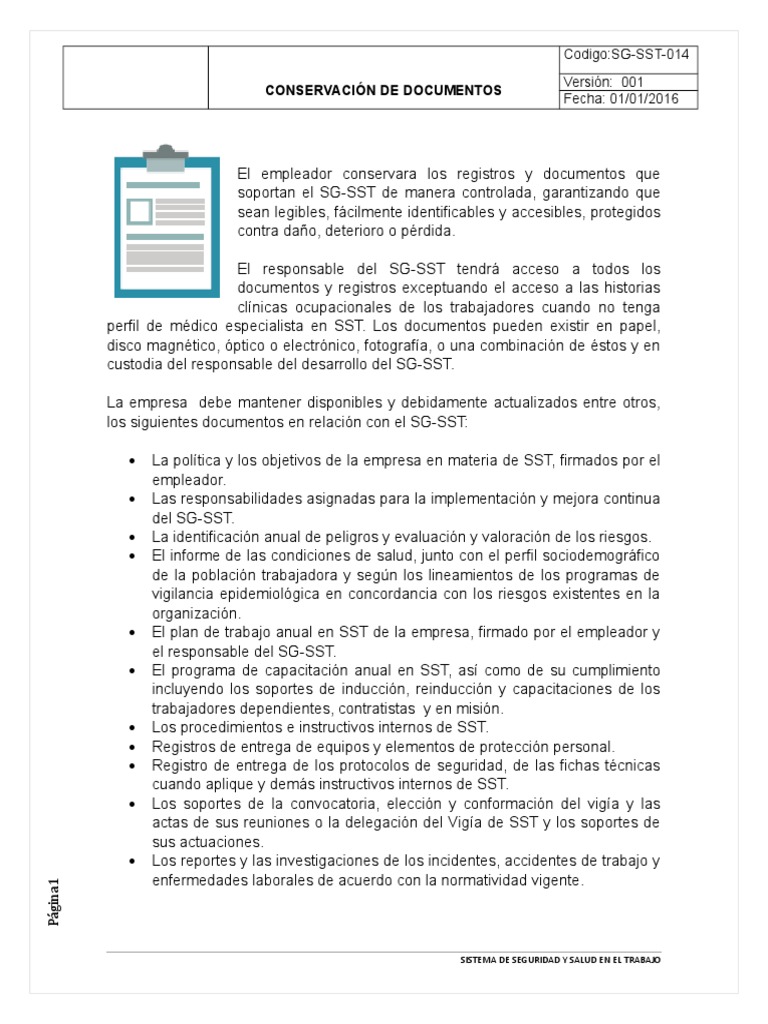 SG-SST-014- Control y Conservación de Documentos | PDF | Vigilancia | Archivo de computadora