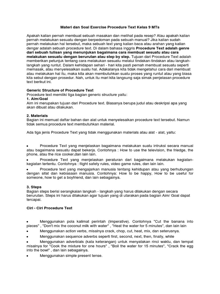 Materi Dan Soal Exercise Procedure Text Kelas 9 SMP | PDF