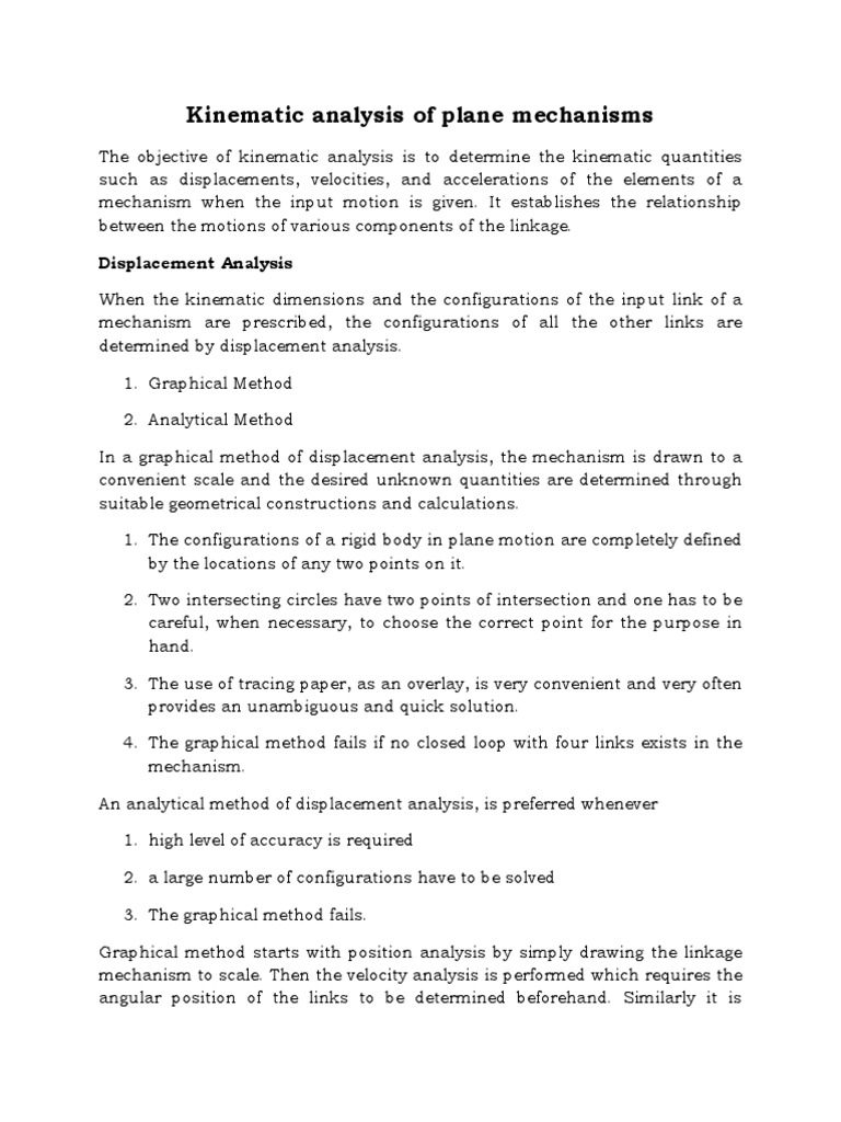 Kinematic Analysis of Plane Mechanisms | PDF | Euclidean Vector | Kinematics