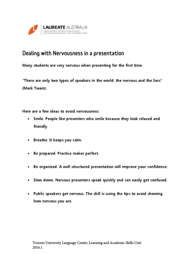 Dealing With Nervousness in A Presentation | PDF