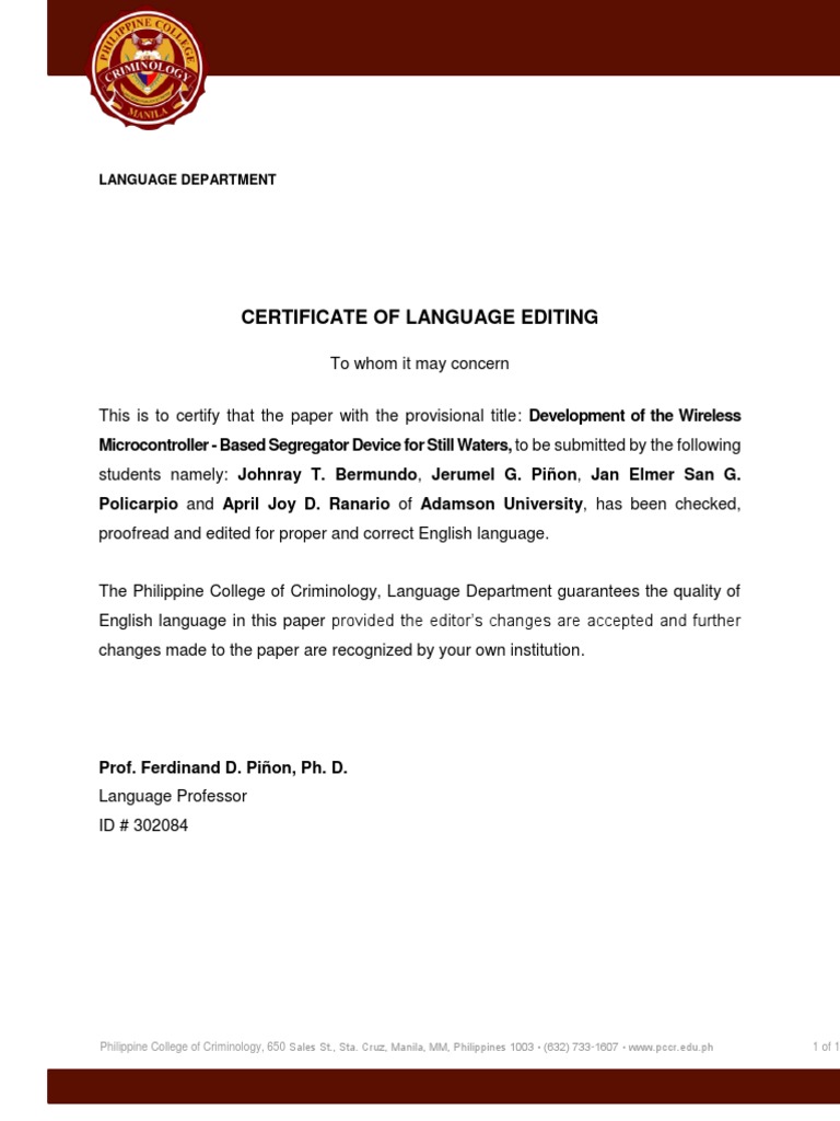 Certification of Grammar Editing | PDF