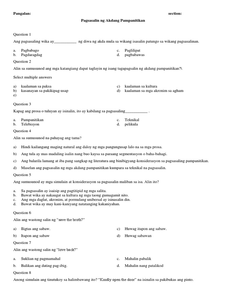 Pagsasalin NG Akdang Pampanitikan | PDF