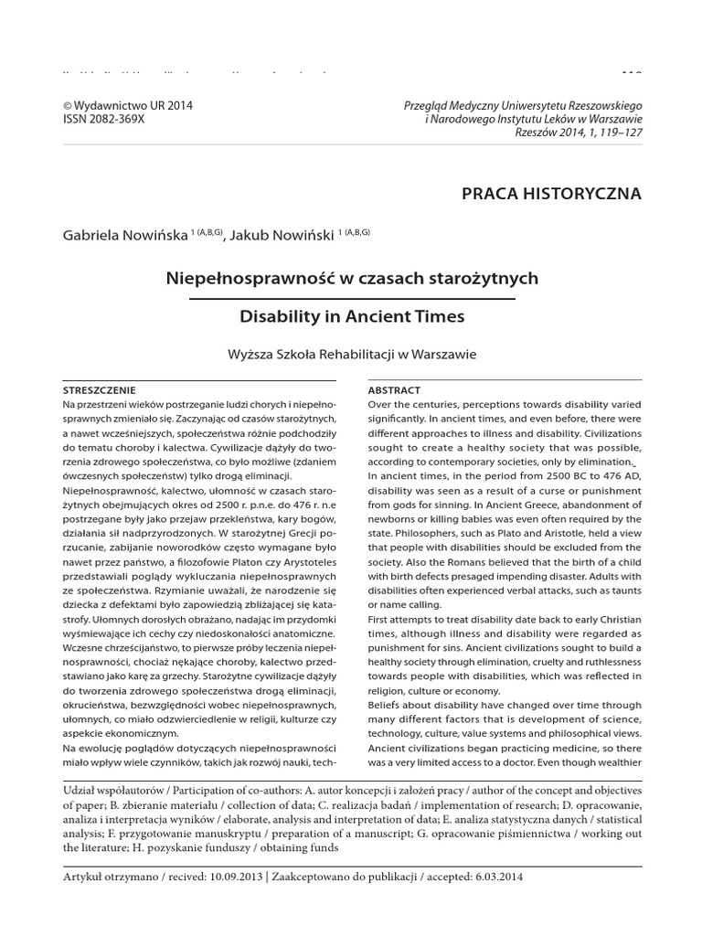 Niepe Nosprawno W Czasach Staro Ytnych | PDF