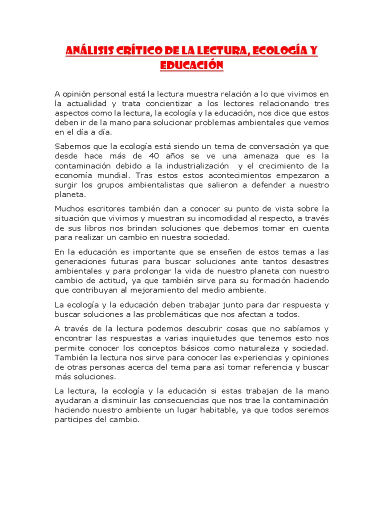 Análisis Crítico de La Lectura | PDF