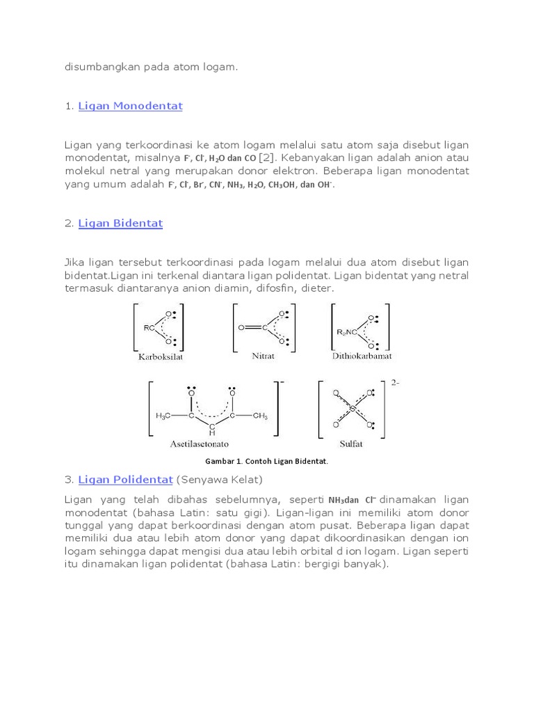 Ligan Monodentat: F, CL, H Odanco F, CL, BR, CN, NH, H O, CH Oh, Dan Oh ...