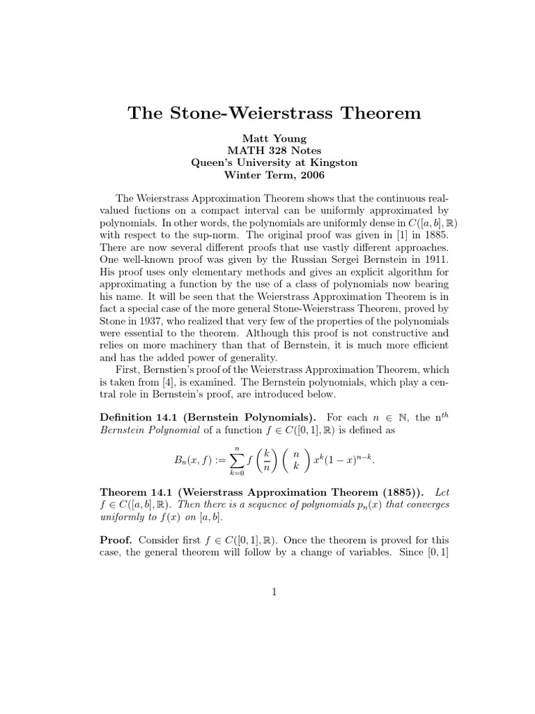 Stone-Weierstrass Theorem Overview | PDF | Trigonometric Functions ...