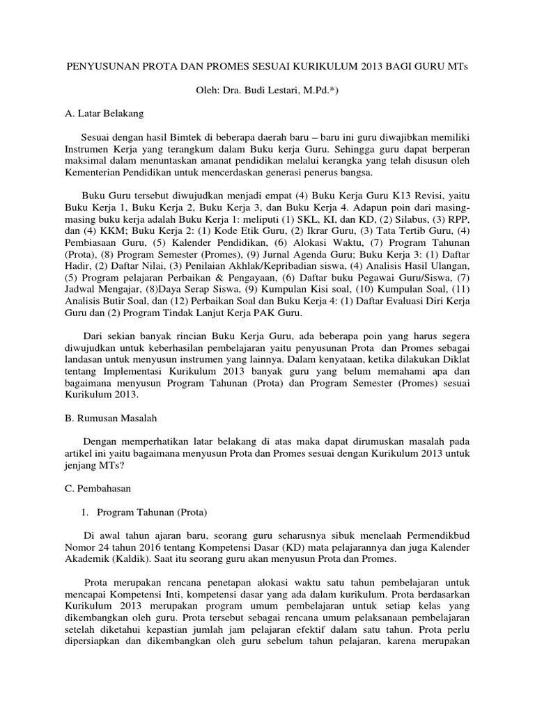 Penyusunan Prota Dan Promes Sesuai Kurikulum 2013 Bagi Guru Mts | PDF