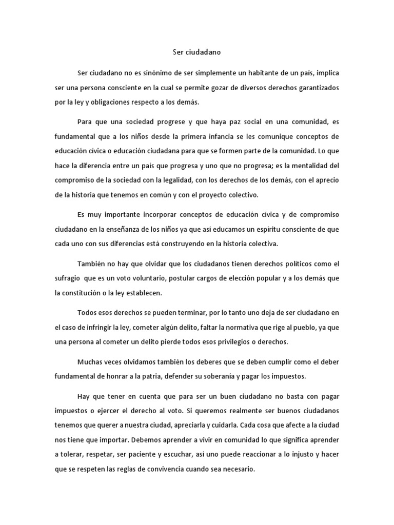 Ensayo de Ser Ciudadano | Descargar gratis PDF | Ciudadanía | Ciencia del derecho cívico
