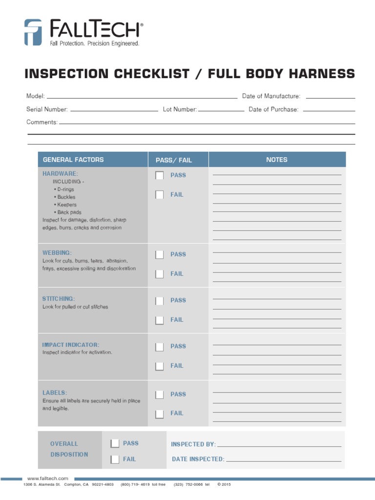 Inspection Checklist / Full Body Harness | Download Free PDF ...