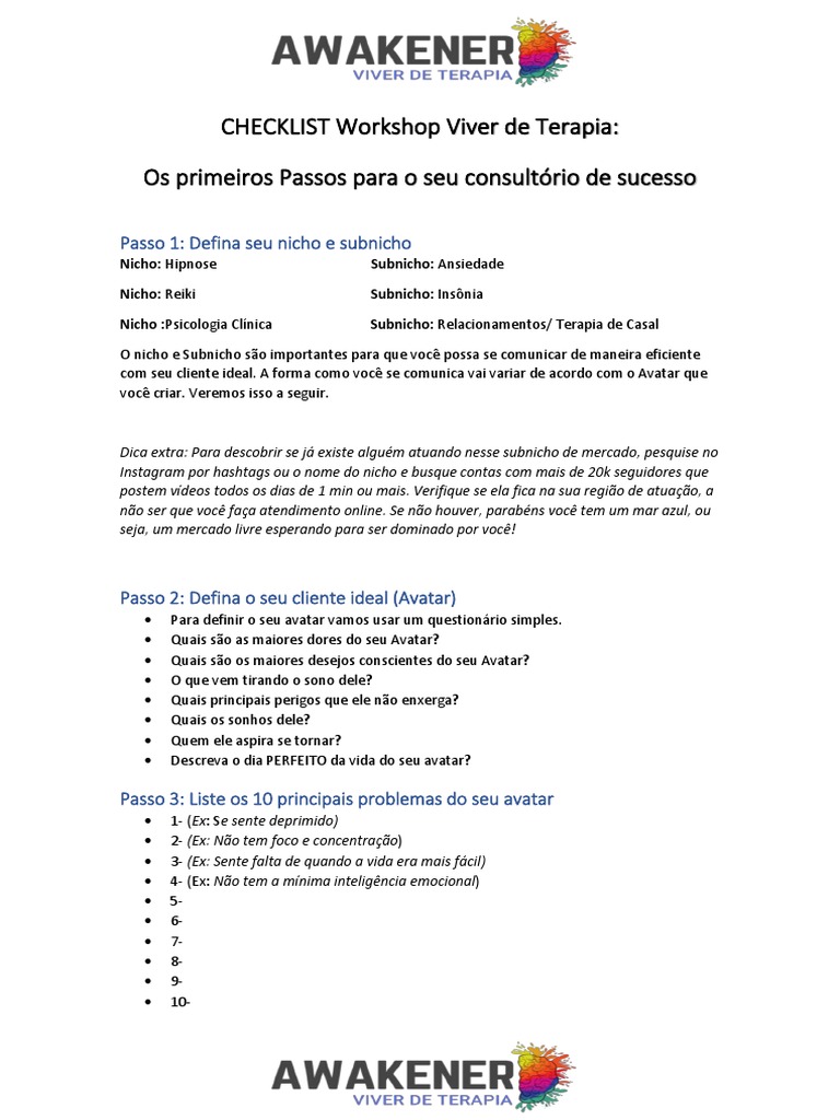 Checklist Dos Primeiros Passos Aula 2 | PDF | Facebook | Entrevista