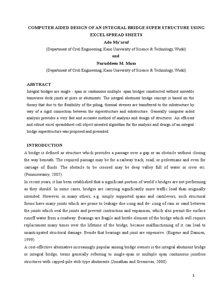 Computer Aided Design of An Integral Bridge Super Structure Using Excel ...
