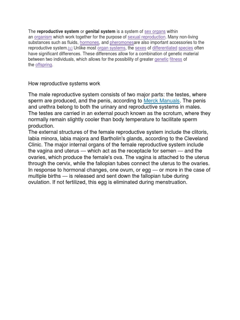 How Reproductive Systems Work: Reproductive System Genital System | PDF ...