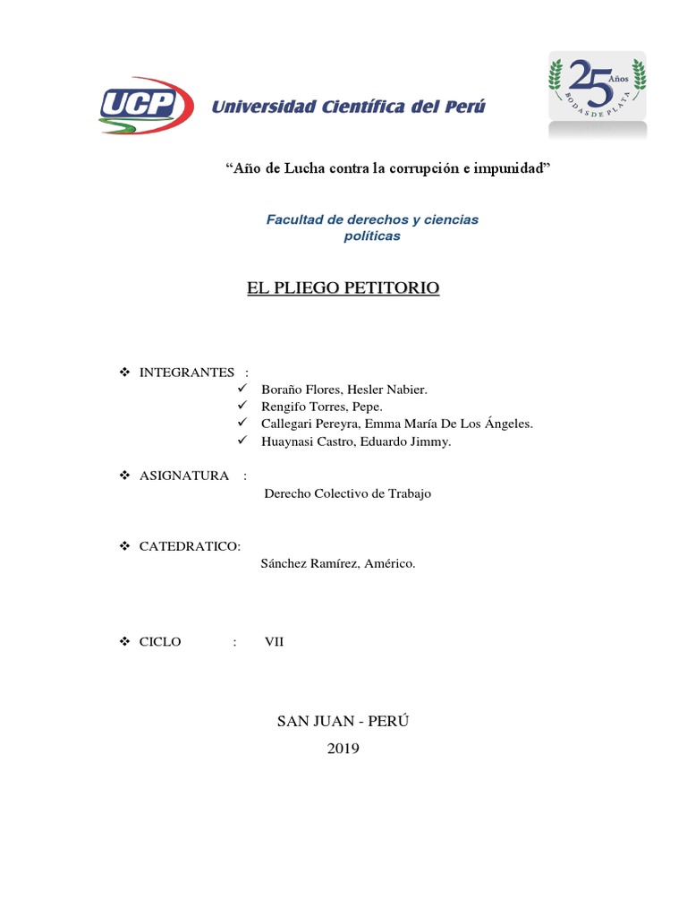 EL PLIEGO PETITORIO MONO.docx | Derecho laboral | Sindicato