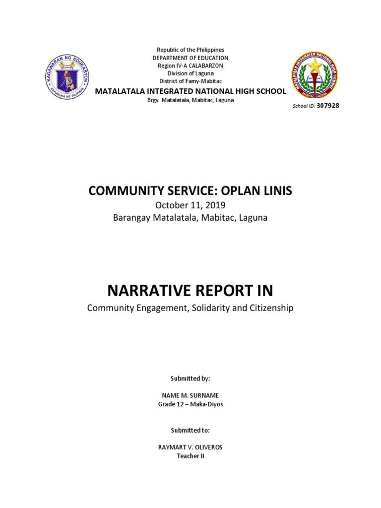 Narrative Report In: Community Service: Oplan Linis | PDF | Career & Growth