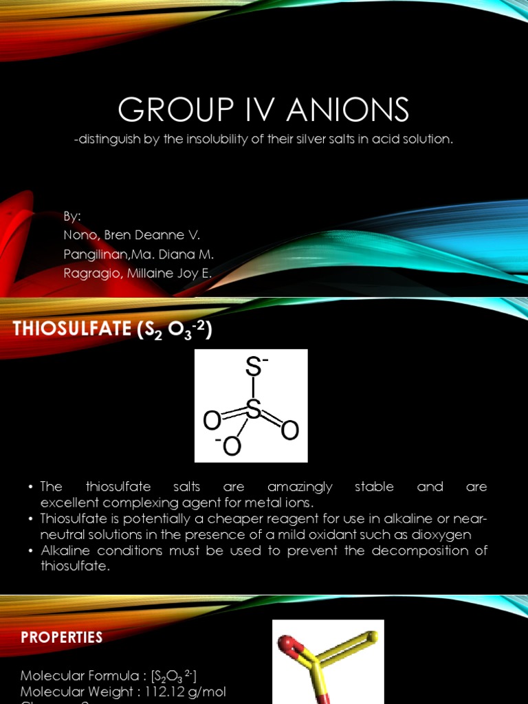 Group IV Anions: Properties and Applications | PDF | Chloride | Chlorine