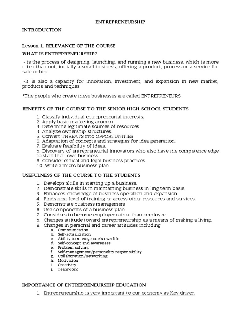 Handouts 1 For Entrep | PDF | Entrepreneurship | Goal