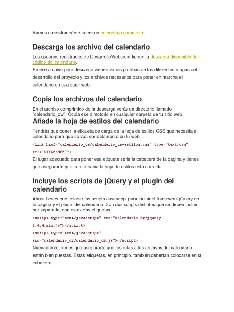 Calendario en PHP | PDF | J Query | Script Java