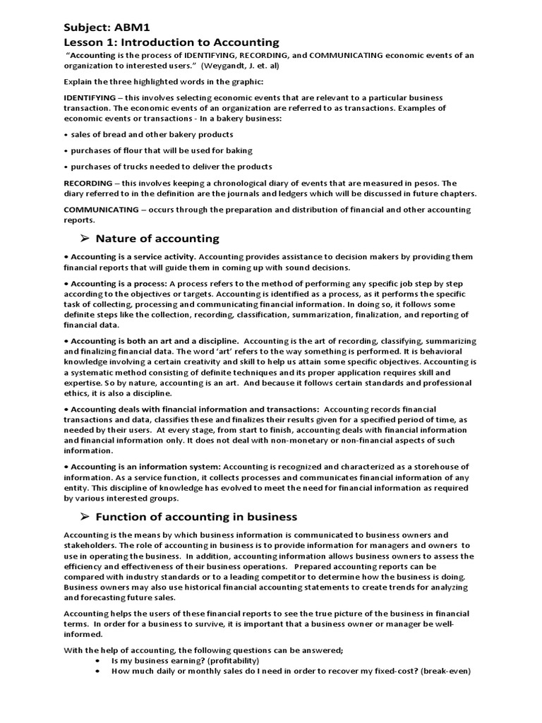 Lesson 1-Introduction To Accounting | PDF | Accounting | Information