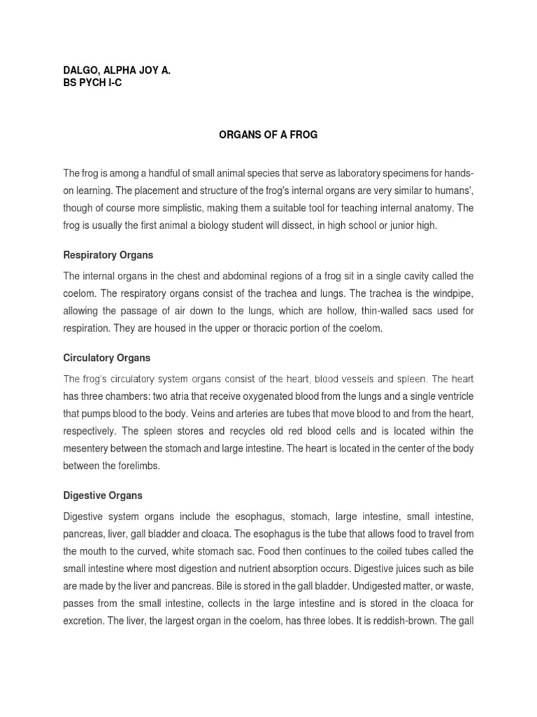 Dalgo, Alpha Joy A. Bs Pych I-C: Respiratory Organs | PDF | Urinary Bladder | Heart
