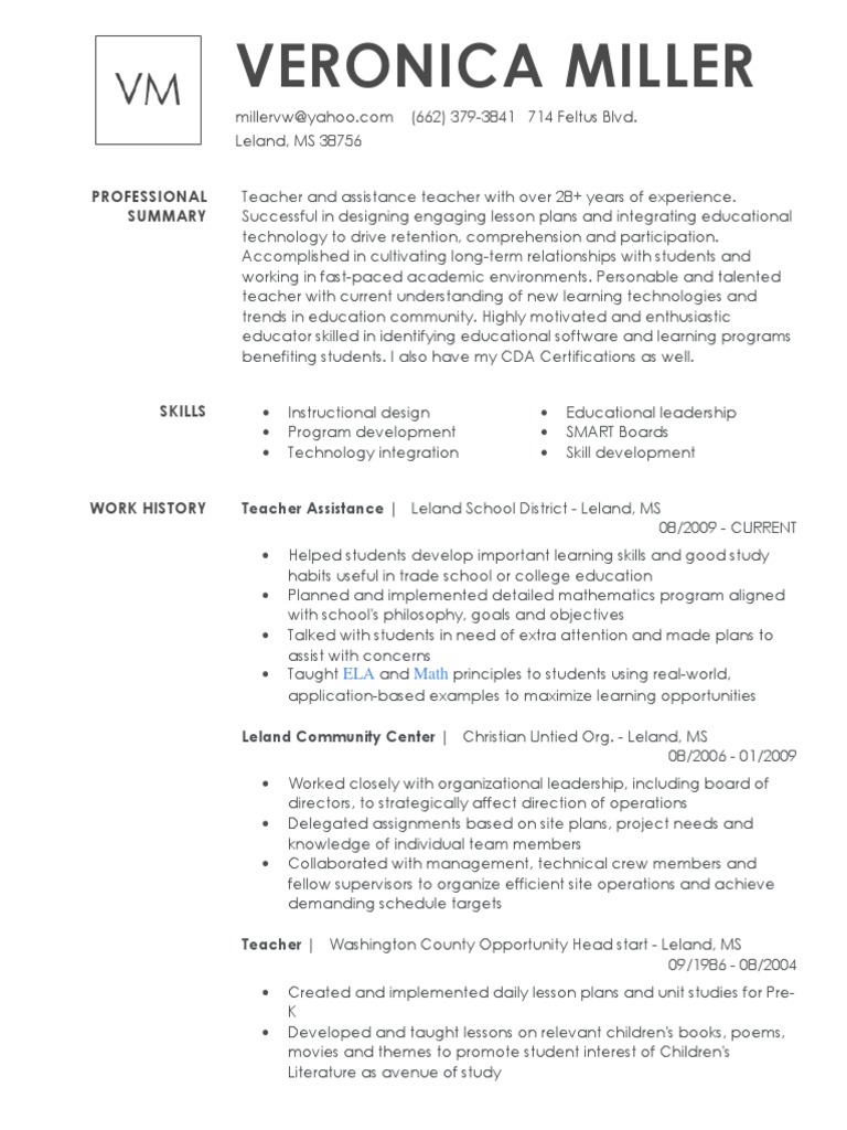 Veronica Miller: Professional | PDF | Teachers | Lesson Plan