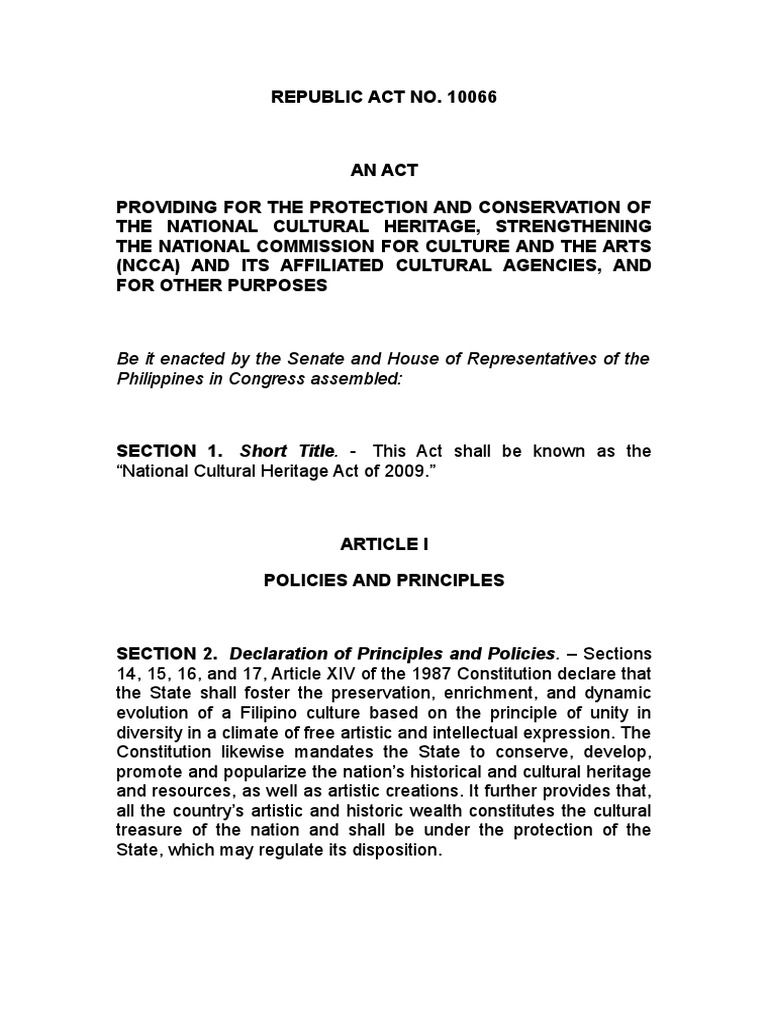 RA 10066 National Culture Heritage Act of 2010 | PDF | Cultural ...