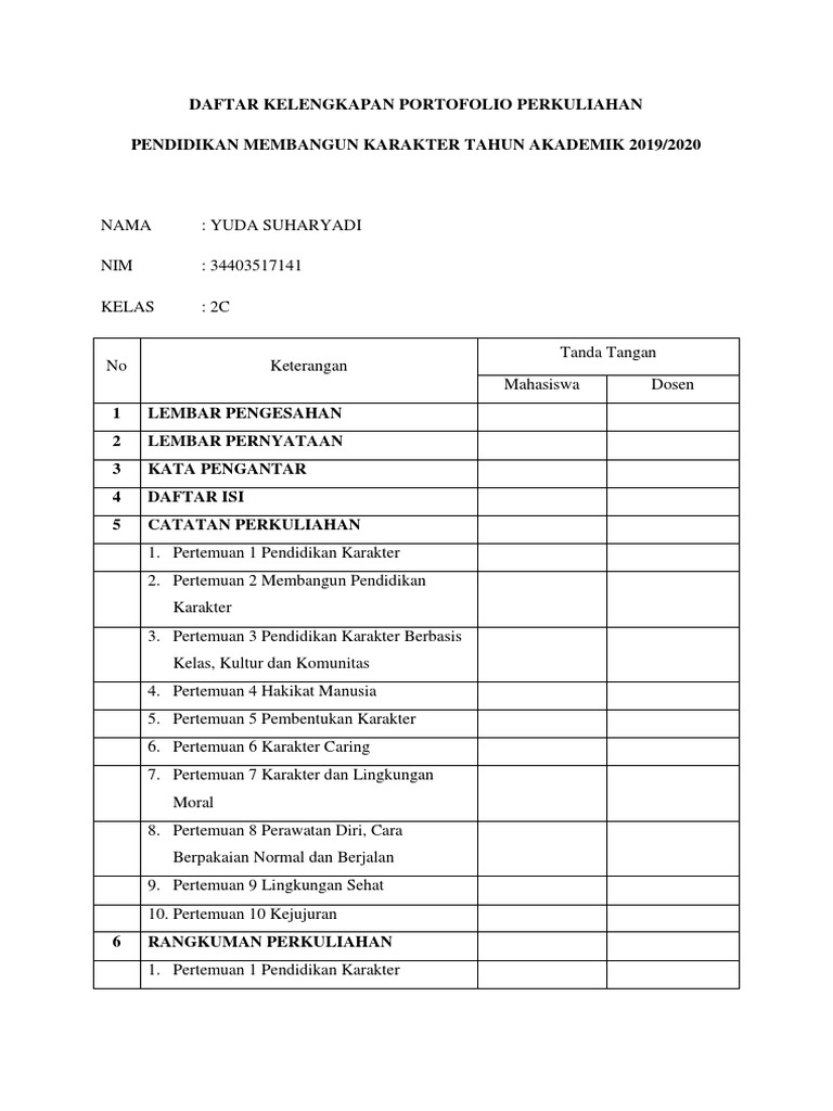 Daftar Kelengkapan Portofolio Perkuliahan | PDF
