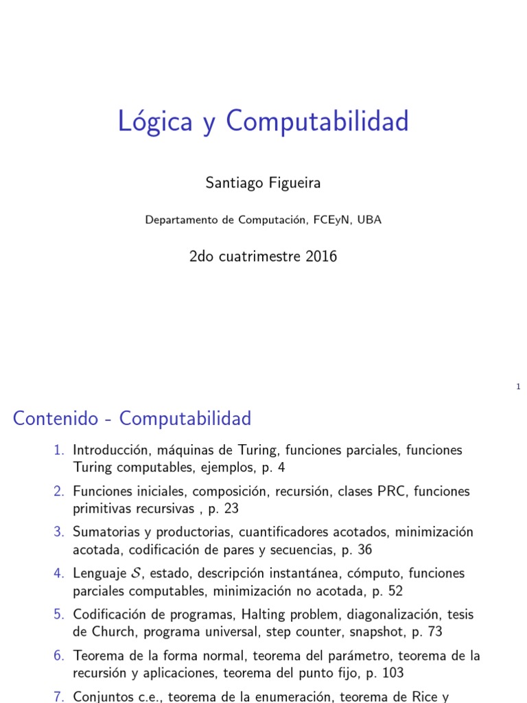 Logica y Computabilidad - Santiago Figueira Fcen Uba | PDF | Teoría de la computabilidad ...