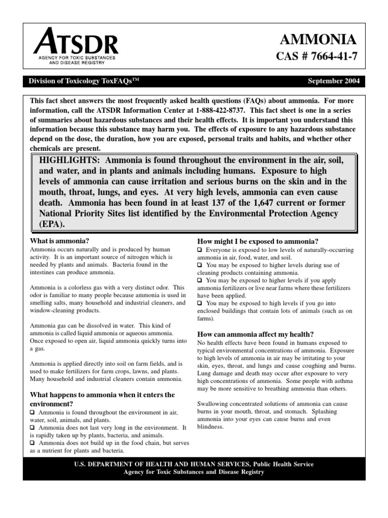 Ammonia Exposure Health Effects | PDF | Ammonia | Toxicity