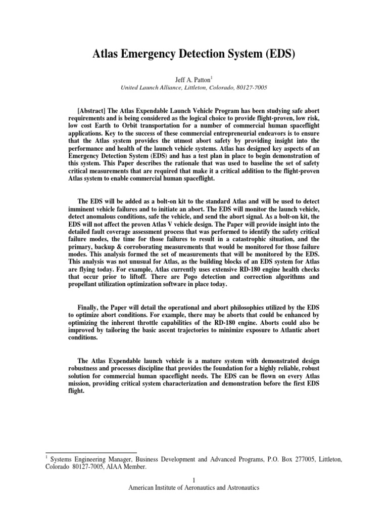 Atlas Emergency Detection System Overview | PDF | Atlas (Rocket Family ...