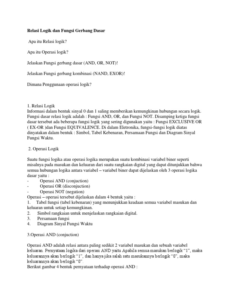 Relasi Logik Dan Fungsi Gerbang Dasar | PDF | Metode & Bahan Ajar ...