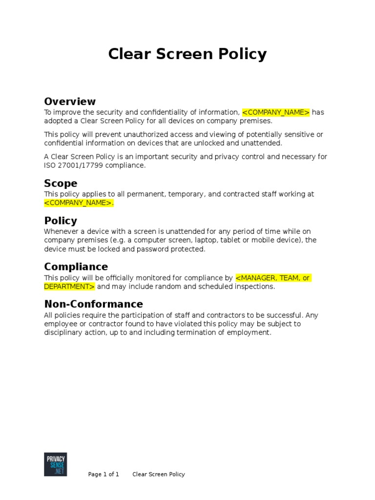 Page 1 of 1 Clear Screen Policy | PDF