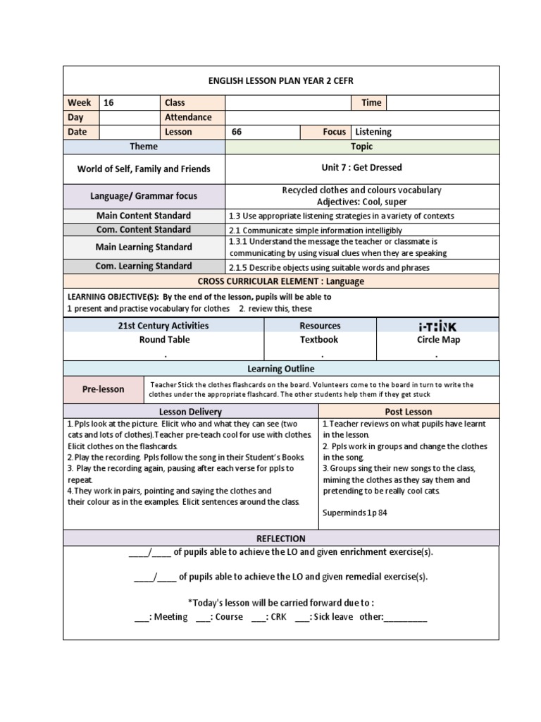 Year 2 CEFR Lesson Plan: Get Dressed | PDF | Lesson Plan | English Language
