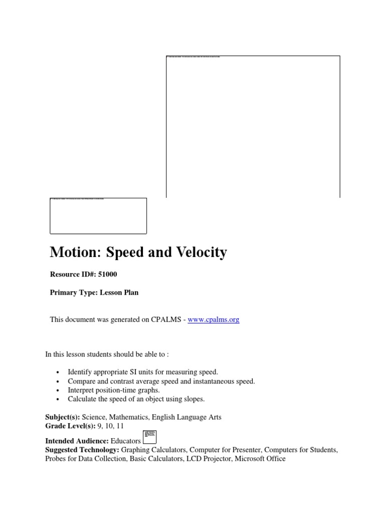 Motion: Speed and Velocity: Resource ID#: 51000 Primary Type: Lesson ...