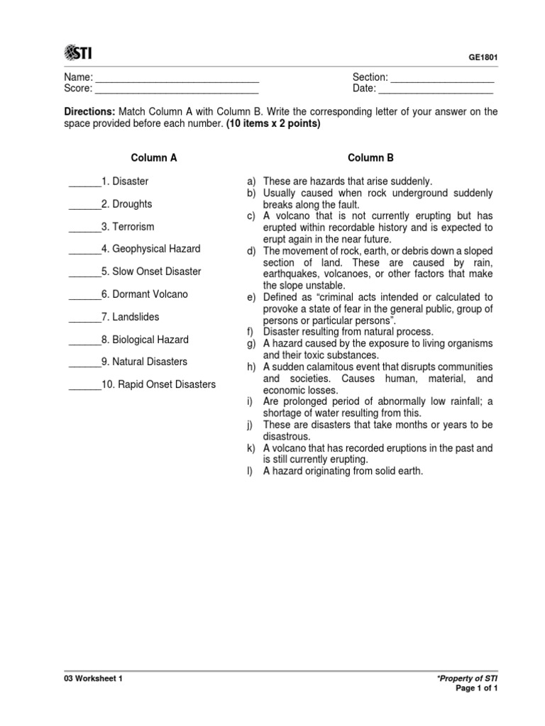 03 Worksheet 13 | PDF | Hazards | Natural Disasters