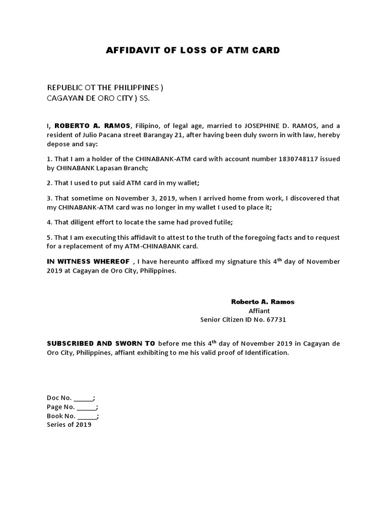 Affidavit of Loss of Atm Card | PDF